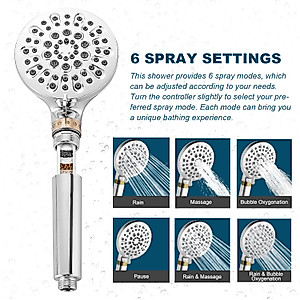 DOILIESE 6 Settings Shower Head with Handheld, High Pressure Shower Head Filter for Hard Water - 15 Stage Filtered Shower Head with Hose for Remove Chlorine Heavy Metals and Other Sediments (Chrome)