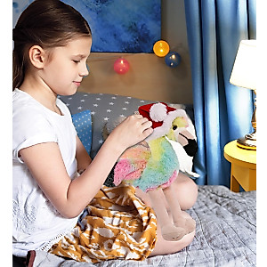 DolliBu Santa Rainbow Flamingo Stuffed Animal Plush Toy - Wild Animal Dress Up with Red Santa Claus Hat, Cute Wildlife Gift, Perfect Holiday with Name Personalization - 8 Inches