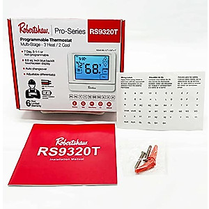 Robertshaw RS9320T Pro Series 7-Day Programmable Touchscreen Thermostat, Multi-Stage, 3 Heat, 2 Cool White