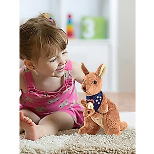 BOHS Plush Kangaroo with Australia Scarf and Removable Joey - Cuddly Soft Stuffed Mom and Baby Animals Toy- 11 Inches
