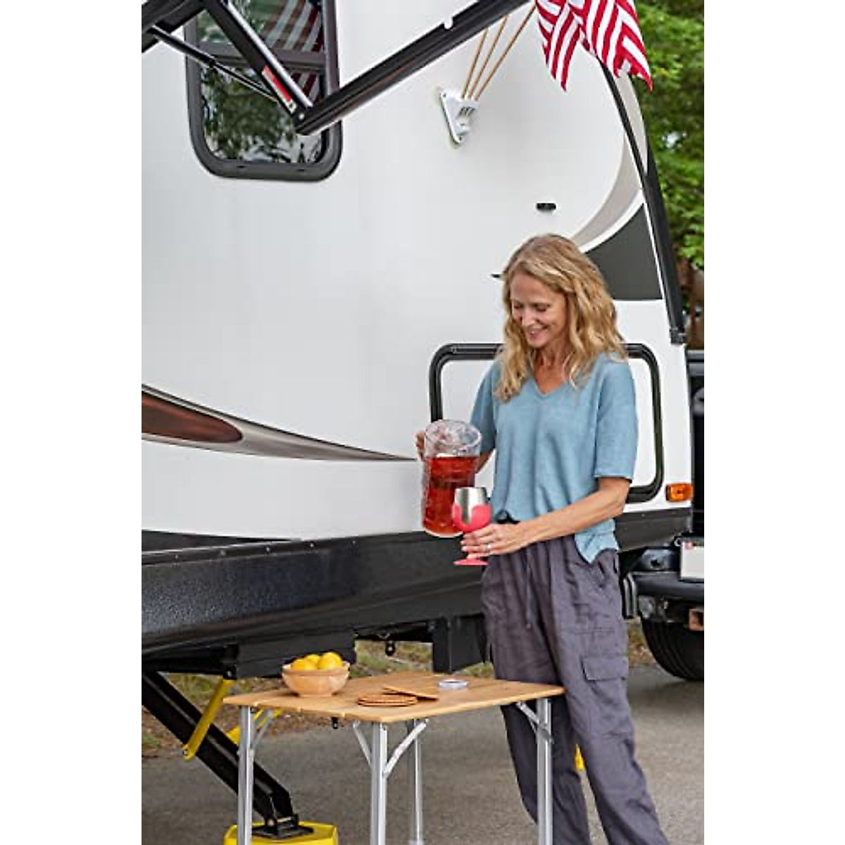 Camco Folding Bamboo Table with Aluminum Legs | Natural Bamboo Top | Lightweight for Added Portability (51895)