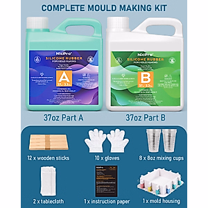 Nicpro 74oz Silicone Mold Making Kit, Platinum Liquid Silicone Rubber for Mold Maker, Jade Green Flexible & Food Safe Mix Ratio 1:1 for Casting 3D Resins Molds DIY with Mold Housing, Mixing Cups