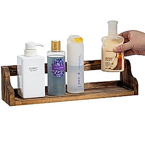 MyGift Wall Mounted 15 Inch Rustic Solid Burnt Wood Floating Display Shelf for Living Room, Bedroom, Bathroom Storage, Shelving Ledge for Picture Frames, Figurines and Collectibles