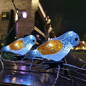 Bird String Lamp, Solar LED Fairy Lights Acrylic Solar Powered Bird String Light for Home Patio Yard Garden Decor(White and Yellow)