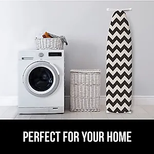 The Original GORILLA GRIP Ironing Board Cover, Silicone Coating, Full Size Scorch Resistant Padding, Elastic Edge, Iron Pad Covers Standard Boards, Hook and Loop Fastener Strap, Chevron Black Linen
