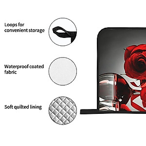 Red Rose Wine Glass and Candle Oven Mitts and Pot Holders Set of 4, Fashion Heat Resistant Safe Cooking Baking Grilling BBQ Easy Washable Kitchen Accessories