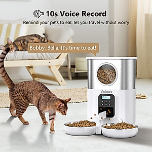 VOLUAS Automatic Cat Feeders for Two Cats, Pet Feeder for Cats and Dogs Timed Cat Feeder Pet Dry Food Dispenser, White