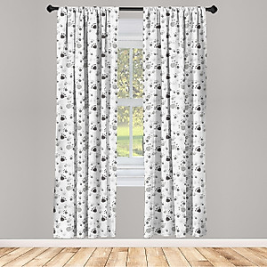 Lunarable Grey Curtains, Pattern with Random Footprints Paw Traces Pet Legs Friendly Cats and Dogs, Window Treatments 2 Panel Set for Living Room Bedroom, Pair of - 28" x 84", Charcoal Grey