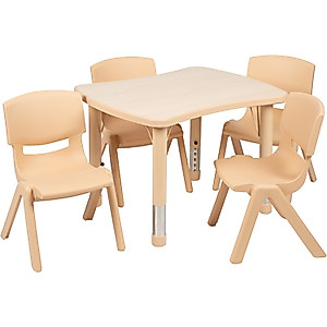 Flash Furniture 21.875"W x 26.625"L Rectangular Natural Plastic Height Adjustable Activity Table Set with 4 Chairs