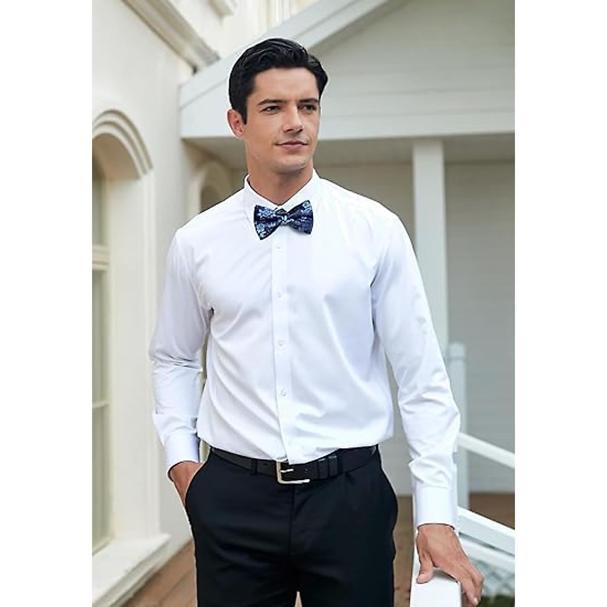 Bow Ties for Men Blue Pre-tied Black Paisley Bow Ties and Pocket Square Set Formal Men's Floral Classic Bowties for Wedding Party