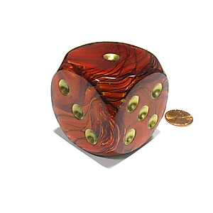Scarab 50mm Huge Large D6 Chessex Dice, 1 Piece - Scarlet with Gold Pips by Chessex