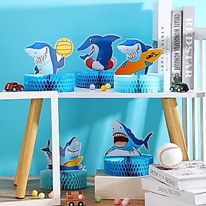 9 Pieces Shark Honeycomb Centerpiece Shark Table Centerpiece Shark Birthday Party Decorations Shark Theme Birthday Party Favors for Baby Shower Shark Sea Themed Birthday Party Supplies