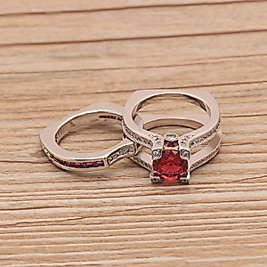 Birstone Engagement Rings Sets Rose Red Color Wedding Ring Set for Women Jewelry (Rose Red, 5)