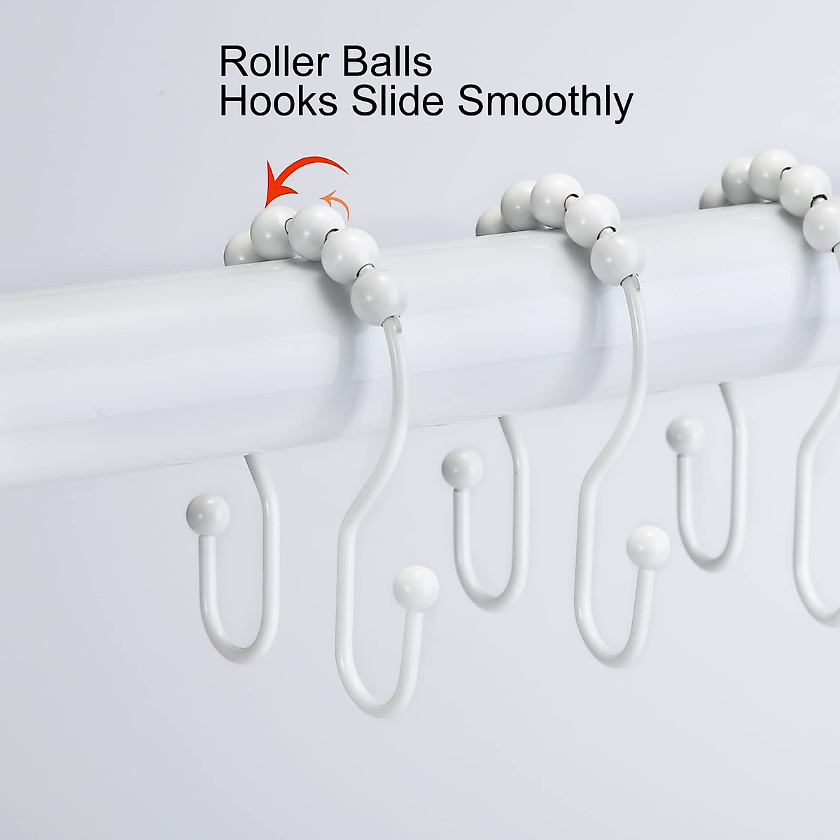 Goowin Shower Curtain Hooks, 12 Pcs Shower Curtain Rings, Stainless Steel Shower Curtain Hooks Rings Rust Proof, Smooth Sliding Anti-Drop Double Shower Hooks for Shower Curtain, Rods (White)