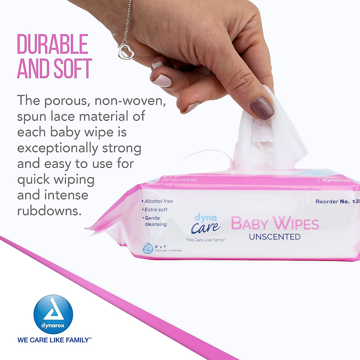 Dynarex Baby Wipes - Non-Alcohol Wipes for Babies with Lanolin & Aloe to Moisturize Skin - Resealable Soft Pack - Unscented - 5x7", 80 Wet Wipes per Pack, 24 per Case