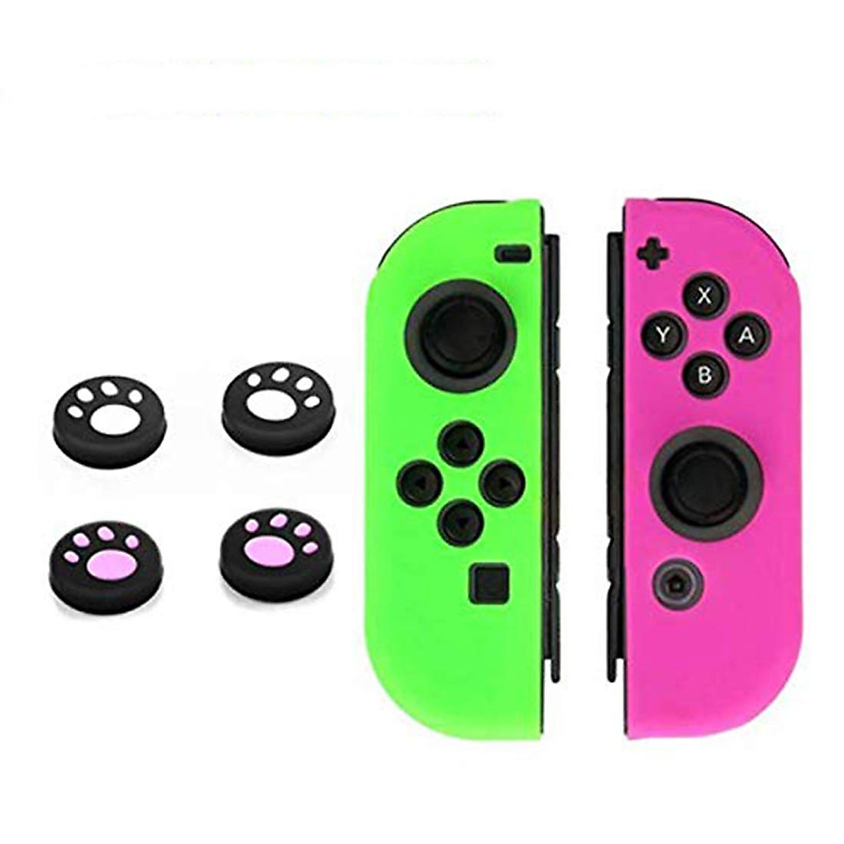 6 in 1 Thumb Grips Joystick Cap Cover Soft Silicone Protective Skin Case for Nintendo Switch Joy-Con Controller (Green-Pink)