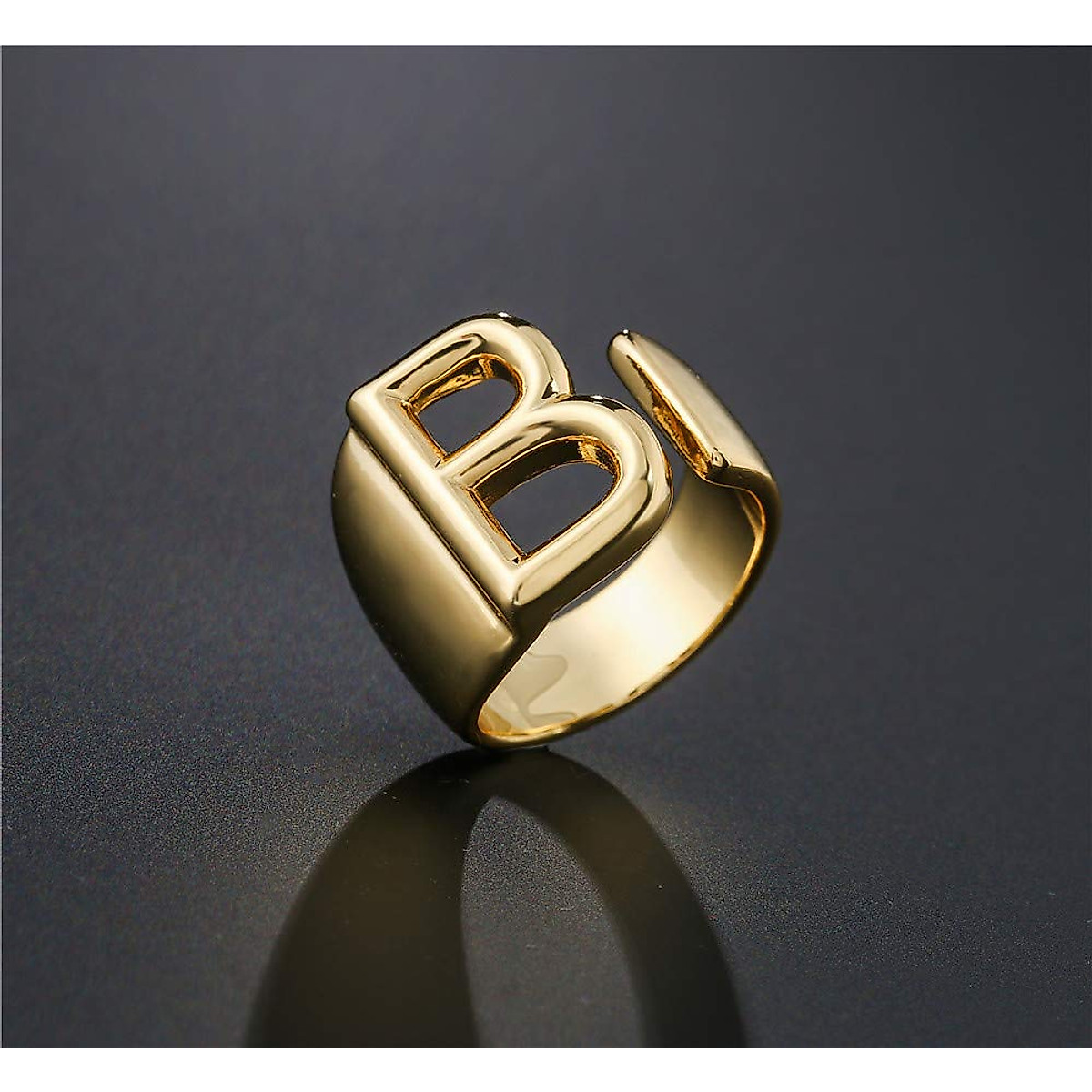 cmoonry 18K Gold Plated Initial Rings for Women Men Statement Open Letter Ring Adjustable Party Jewelry Birthday Gift (N)