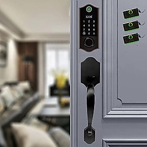 HARFO Fingerprint Door Lock, Keyless Entry Door Lock with Handles, Smart Door Lock, Front Door Lock Handle Sets, Electronic Keypad Deadbolt (Aged Bronze)