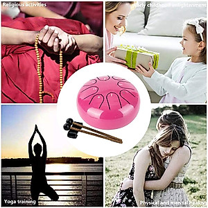 Steel Tongue Drum, Tongue Drum 6 Inch 8 Notes Hand Pan Drum C Key Meditation Drum Percussion Instrument with Bag, 2 Drumsticks, Finger Picks for Adults Kids Beginner - Pink