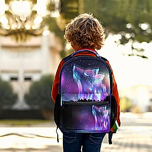 aportt Galaxy Wolf Backpack for Boys Girls Space Stars Wolf Purple Blue Durable Casual Basic Kids Bookbag Cool Lightweight School Bag for Teens Students Travel Hiking Camping Daypack