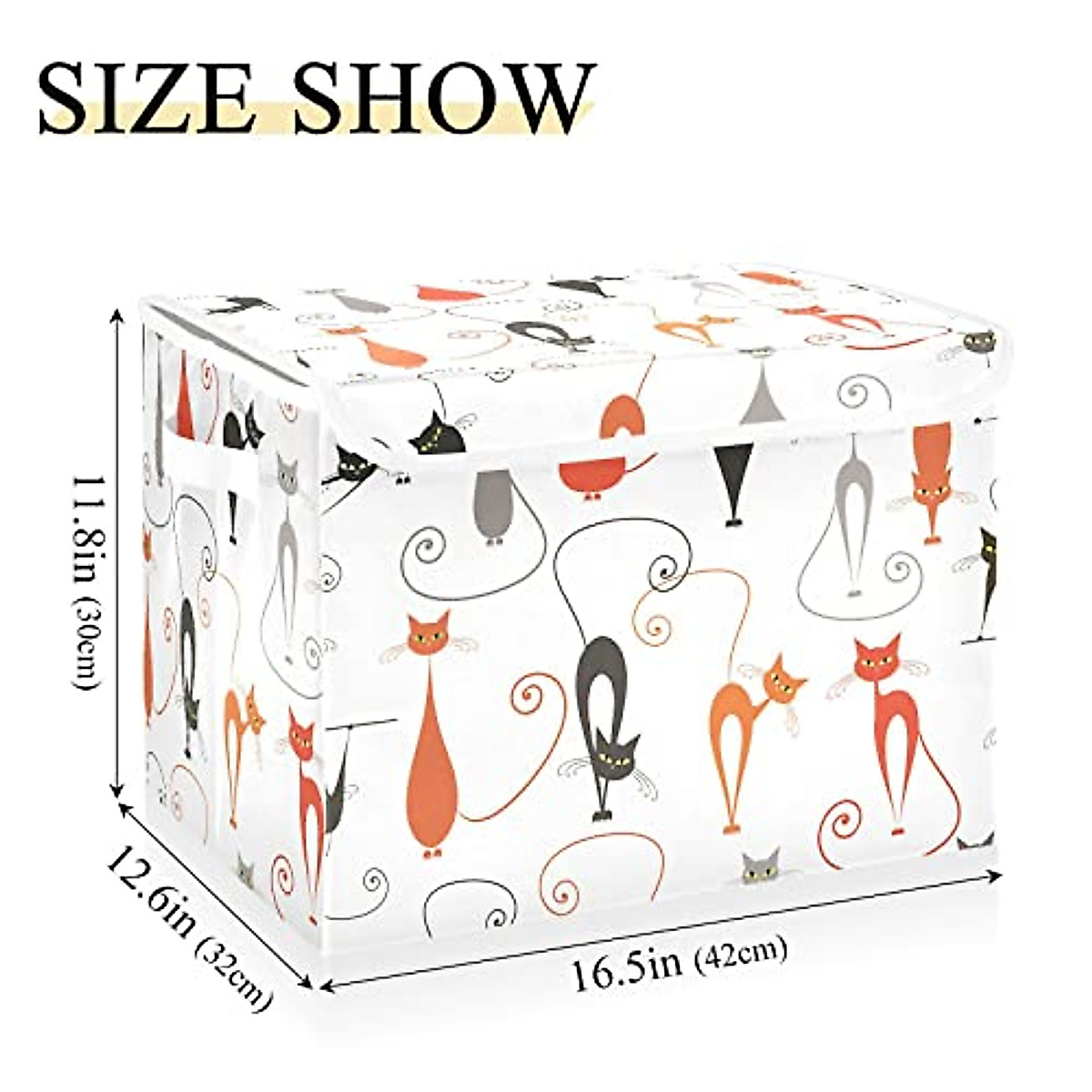 WELLDAY Kawaii Cat Storage Baskets Foldable Cube Storage Bin with Lids and Handle, 16.5x12.6x11.8 In Storage Boxes for Toys, Shelves, Closet, Bedroom, Nursery