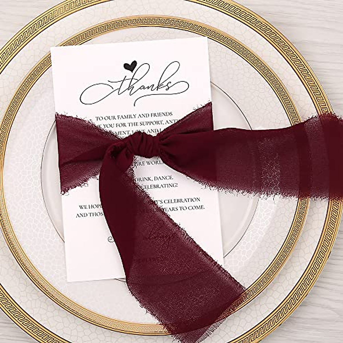 DORIS HOME Wedding Thank You Place Setting Cards, 4x6 Print to add to Your Table Centerpieces and Wedding Decorations — Pack of 50 (Burgundy Ribbon with Black Printing)