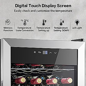 AAOBOSI Wine Fridge, 24 Bottle Wine Cooler 46-66℉ Beverage Wine Refrigerator, Glass Door Free Standing Mini Wine Cellar with Adjustable Shelves and Temperature Memory for Bar, Home, Condo