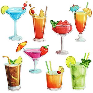 Cruise Door Magnets Stickers Summer Beach Tropical Drink Cruise Ship Door Decoration 8 Pcs Hawaiian Funny Cruise Car Magnetic Lemon Cocktail Door Stickers Fridge Decals for Carnival Cabin Kitchen