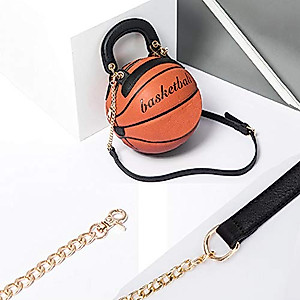 Women Basketball Shaped Purse Girls Round Handbag Fashion Cute Handle Bag Shoulder Cross Body PU Leather Messenger Bags Adjustable Strap (Brown)