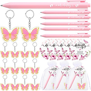 Tondiamo 50 Sets Pink Butterfly Theme Baby Shower Favors for Guest Includes 50 Butterfly Keychain 50 Pen 50 Thank You Cards and 50 Gift Bags for Baby Shower Gender Reveal Party Gifts