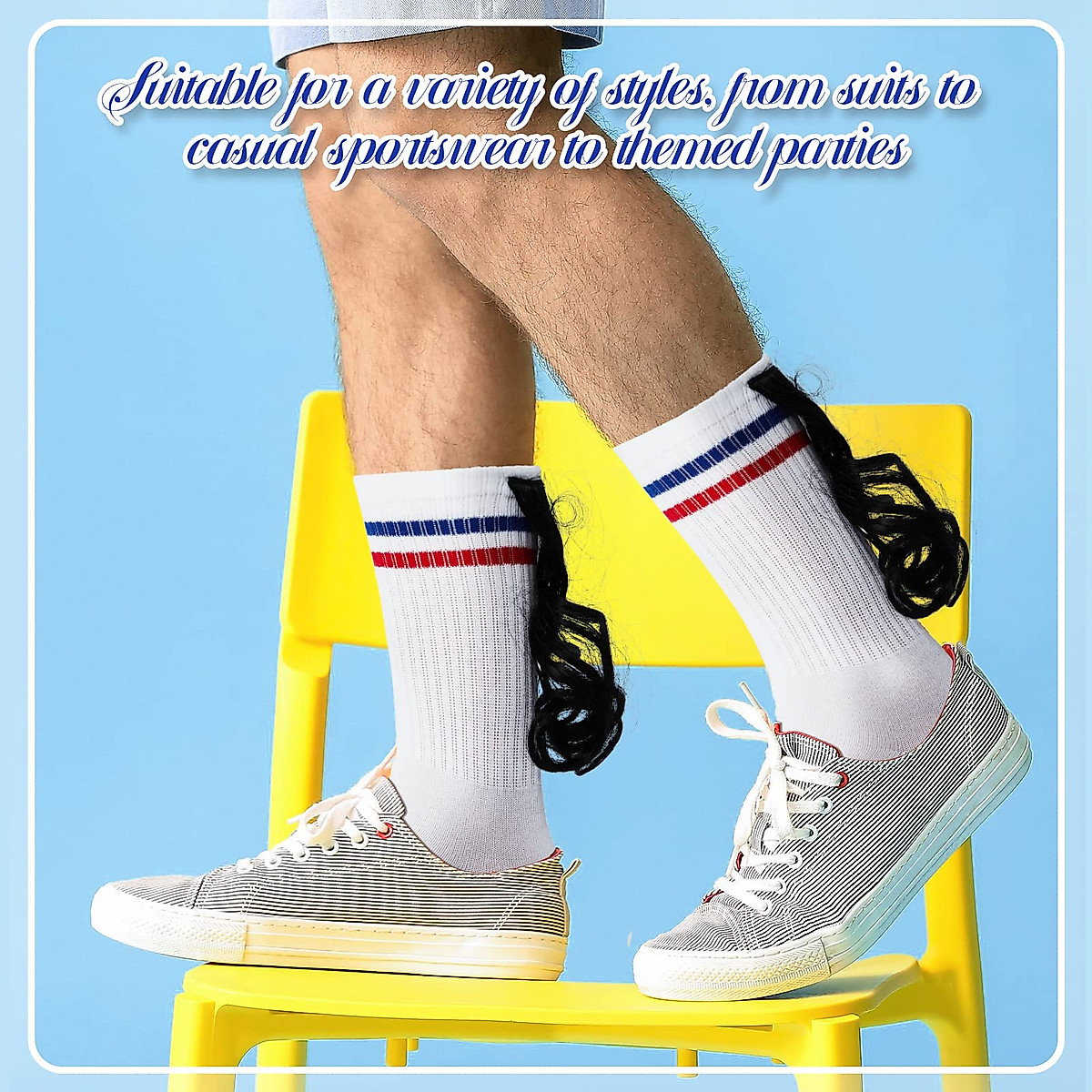 Tarpop 2 Pairs Mullet Weird Socks White Elephant Mullet Gifts Novelty Rockabilly Socks for Men One Size Fits Most Weird Athletic Socks with Fake Hair Unisex Stocking