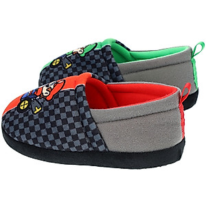 Super Mario Boys Slippers, Mario Kart Mismatched A-Line, Black, Size 10/11