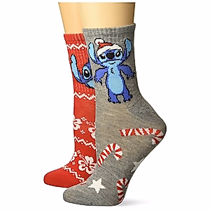 Disney Women's Lilo & Stitch Holiday 2 Pack Mid Crew Socks
