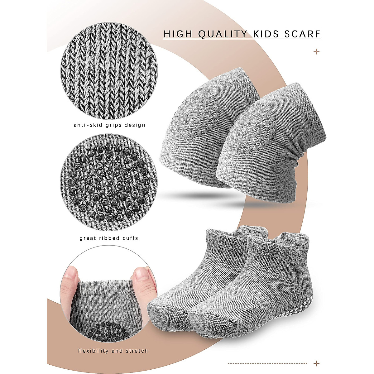 SATINIOR 6 Pairs Baby Knee Crawling Pads Anti-Slip Knee Protectors Toddler Infant Boys Girls Non-Slip Socks (Black, Dark Gray, Light Gray), One Size