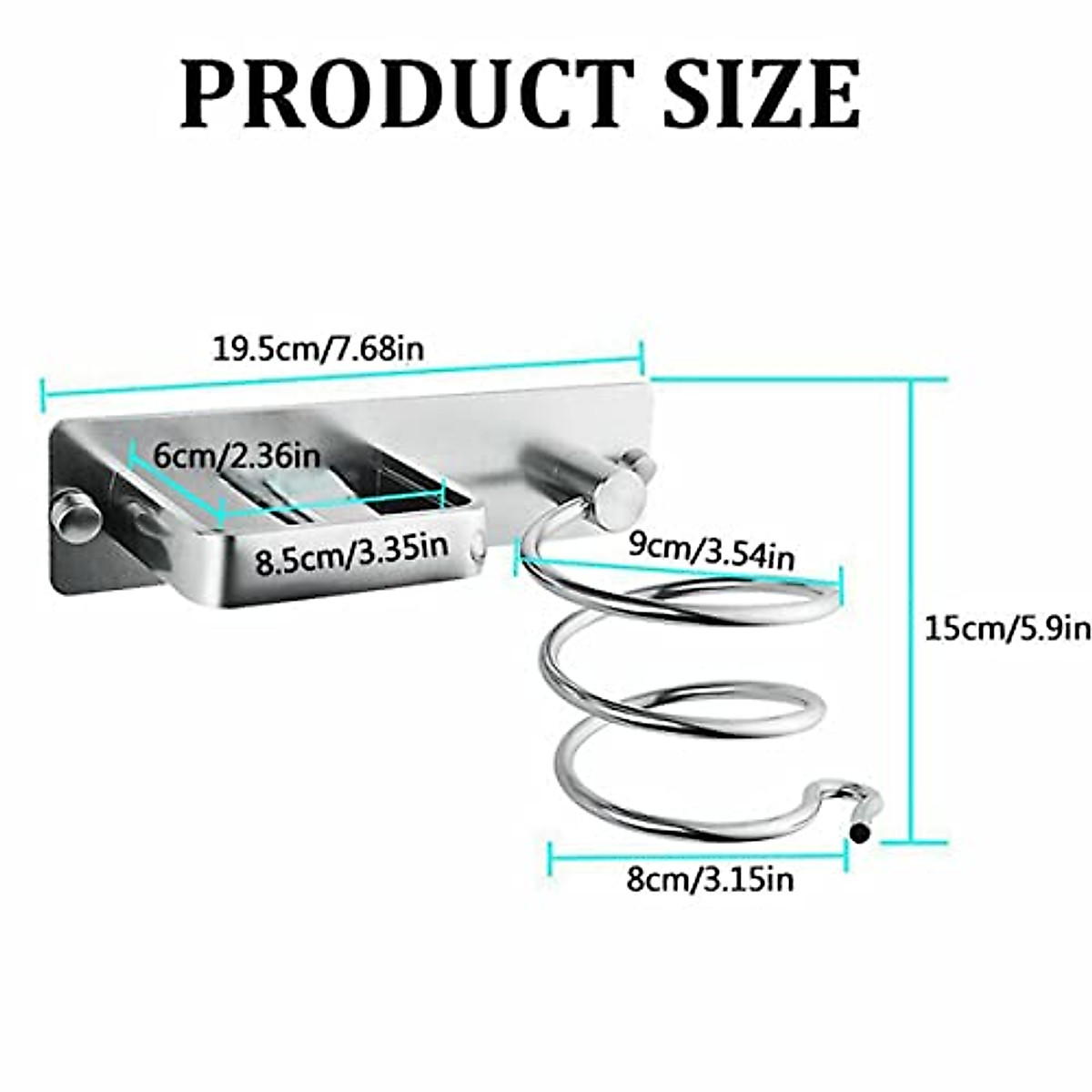 Hair Dryer Holder Wall Mount,Blow Dryer Organizer Wall Mounted Flat Irons,Curling Wands Save Space & Easy to Install Multi-Functional Hair Dryer Rack for Bedroom & Bathroom (Aluminum, siliver)