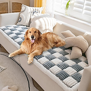 Funnyfuzzy Cream-Coloured Large Plaid Square Pet Mat Bed Couch Cover, Funny Fuzzy Protective Couch Cover Pet Blankets for Dogs Cats(Size:17.7 * 17.7 in,Color:Grey)