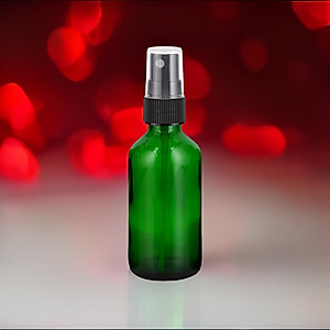 JUVITUS (24 Pack) 2 oz Green Glass Boston Round Bottle with Black Fine Mist Spray + Funnel