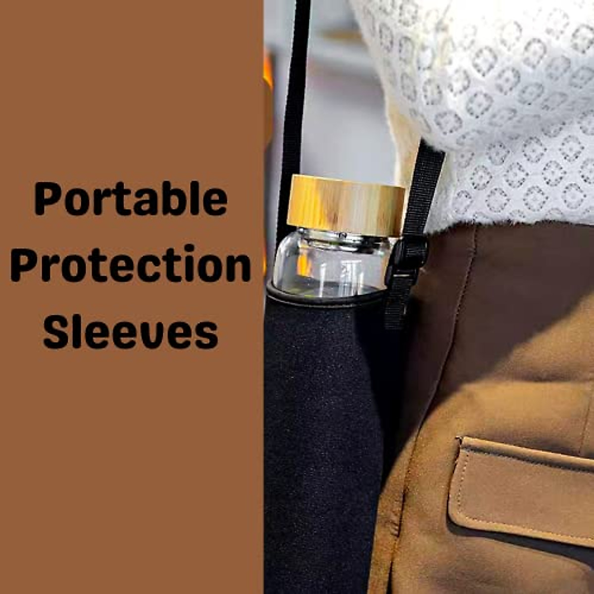 HOLABEAR 32oz Glass Motivational Daily Water Intake Bottle with Time Marker, Leakproof Bamboo Lid and Holder Sleeves, for Hot and Cold Drinks, Clear Reusable BPA Free