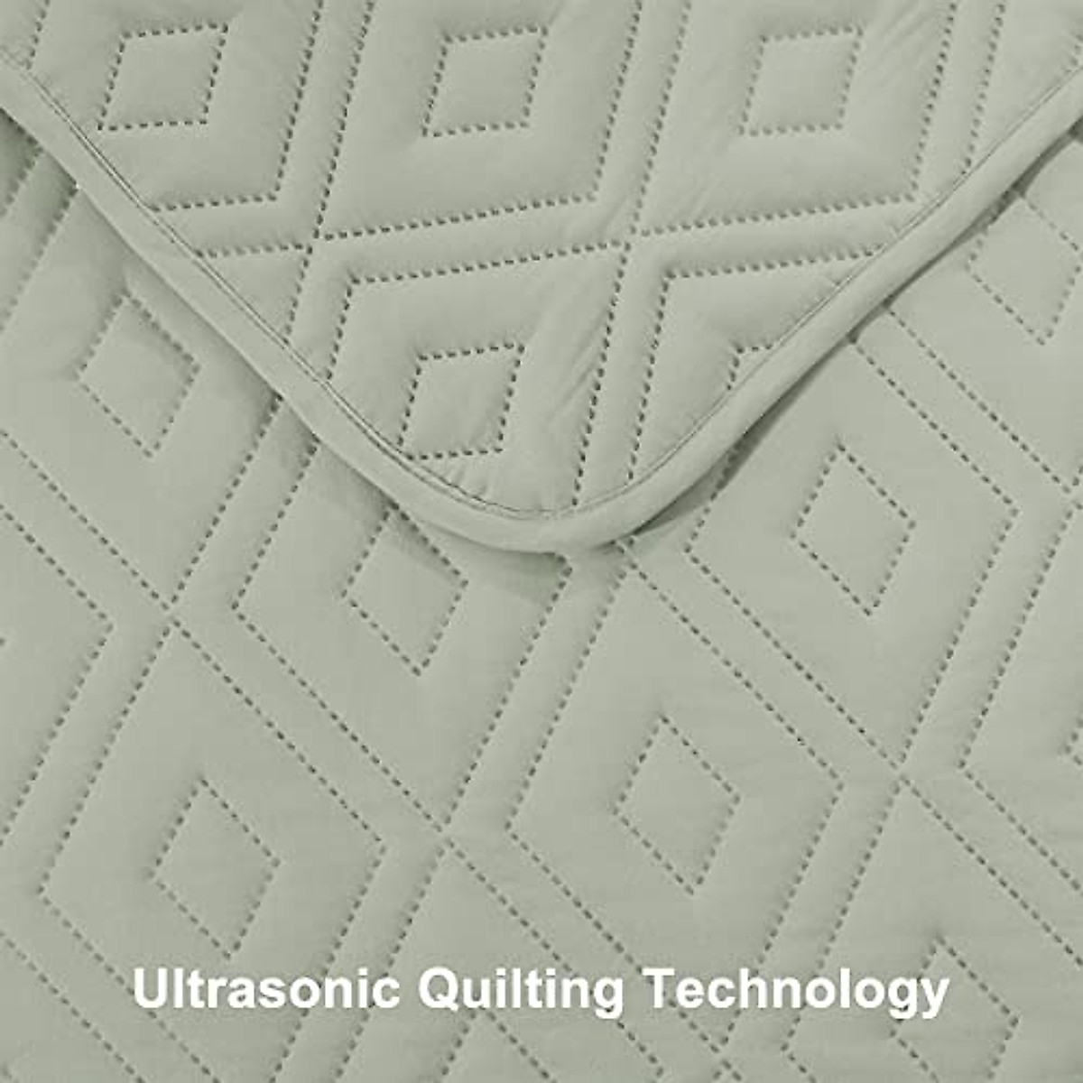 COZYART Quilt Set Queen Size Sage Green Lightweight Bedspread with Pillow Shams Soft Coverlet Bedding Sets for All Season,Dimond,3 Pieces,1 Quilt 2 Pillow Shams