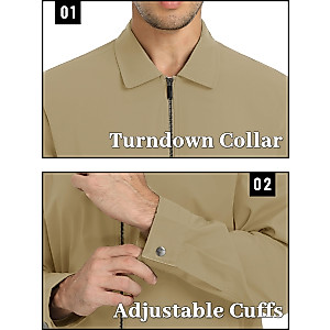 TACVASEN Mens Lightweight Jackets Casual Stylish Windbreak Collar Fall and Spring Jacket Khaki