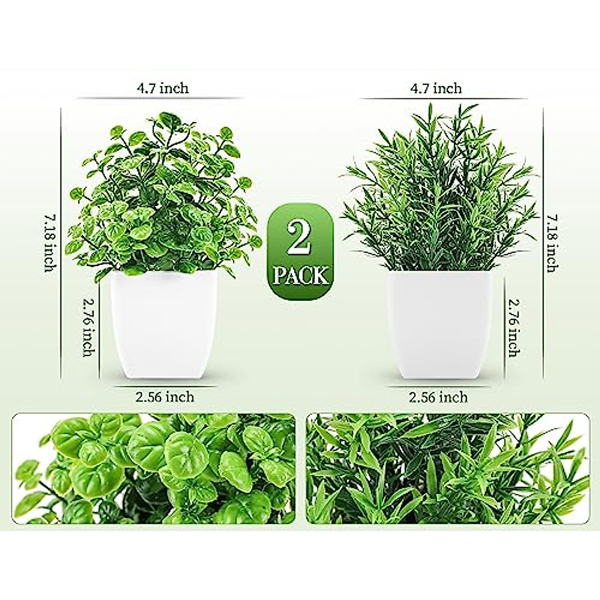 ZJIA 2 Packs Fake Plants Small Artificial Greenery Faux Plants Indoor for Home Farmhouse Bathroom Shelf Decor
