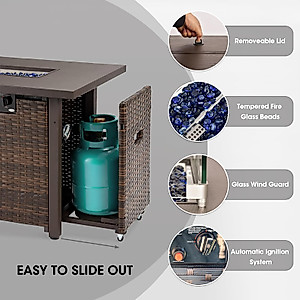 GREZJXC 14 Pieces Outdoor Sectional Patio Furniture Set with Fire Pit Table,PE Rattan Wicker Patio Sectional Conversation Set with Cushions and Glass Coffee Table Grey