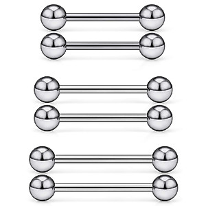 Ocptiy 16G Titanium Nipple Tongue Ring Piercing Jewelry for Women 12mm 14mm 16mm Externally Threaded Stainless Surgical Steel Long Nipple Tongue Shield Barbell Ring Bar Piercing Jewelry for Women Men