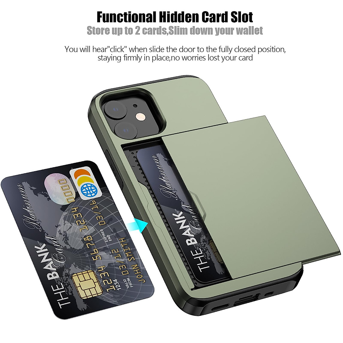 Nvollnoe for iPhone 12 Mini Case with Card Holder Heavy Duty Protective Dual Layer Shockproof Hidden Card Slot Slim Wallet Case for iPhone 12 Mini for Men&Women(Green)