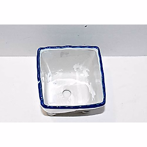 New 6" Cobalt Blue & White Oriental Mountain Water Theme Square with Feet Bonsai Planter Pot