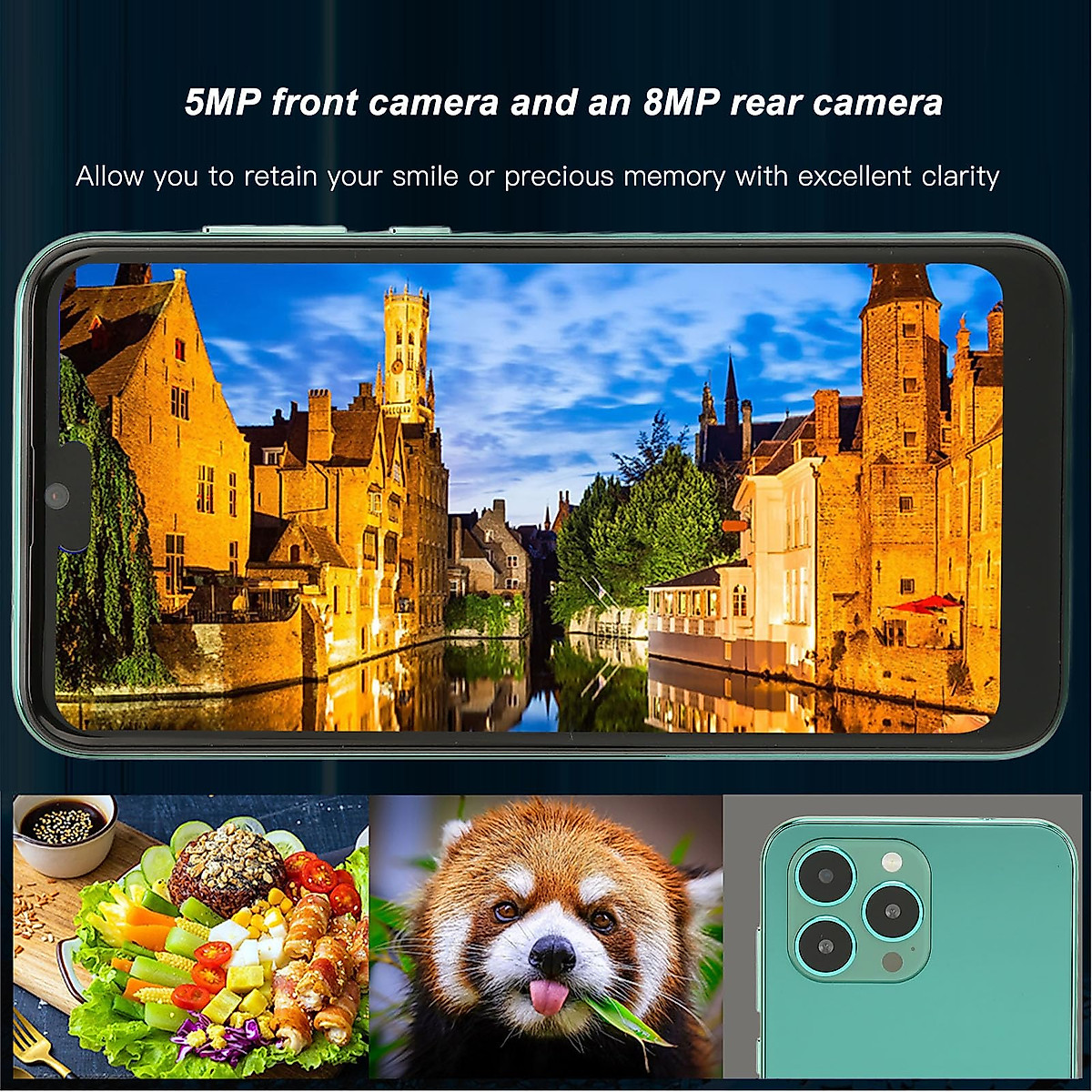 IP14 Pro Smartphone, 6.1in 4GB 32GB ROM Unlocked Smartphone Face Recognition Dual Card Dual Standby Cellphone, Great Gifts for Parents (Green)