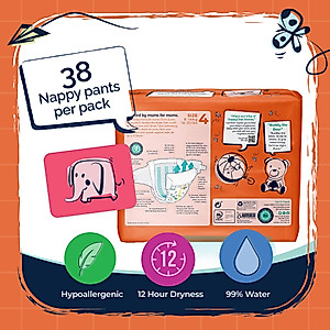 M&Y Nappychat Premium Performance Eco Diapers, Size 4 (38 Diapers) Smart Tube Technology. Leak Protection. 100% Recyclable. Hypoallergenic, Dermatologically-Tested No Lotion, Perfume or Dyes