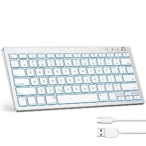 Emetok Bluetooth Keyboard for Mac [7-Colors Backlit, Aluminum Base], Ultra Slim Rechargeable Bluetooth 5.1 Keyboard [Upgraded Scissor Keys] for MacBook Air/Pro, iMac, iMac Pro, Mac Mini/Pro, Silver