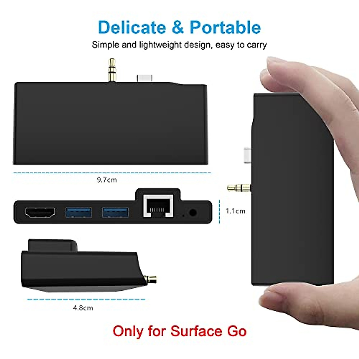 Surface Go/Go 2/Go 3 Hub, Surface Go Docking Station 5 in 1 USB C Surface Go 2 Dock Adapter with 1000M RJ45 Ethernet 4K HDMI 2 USB 3.0 Ports & 3.5mm Audio/Earphones Jack, NOT for Surface Laptop GO