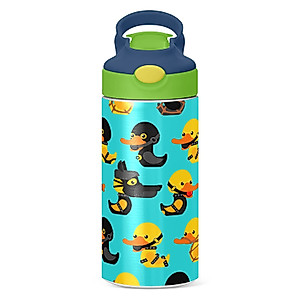 Boccsty Duck Pattern Kids Water Bottle with Straw Lid Yellow Animal Insulated Stainless Steel Reusable Tumbler for Boys Girls Toddlers 12 oz Green